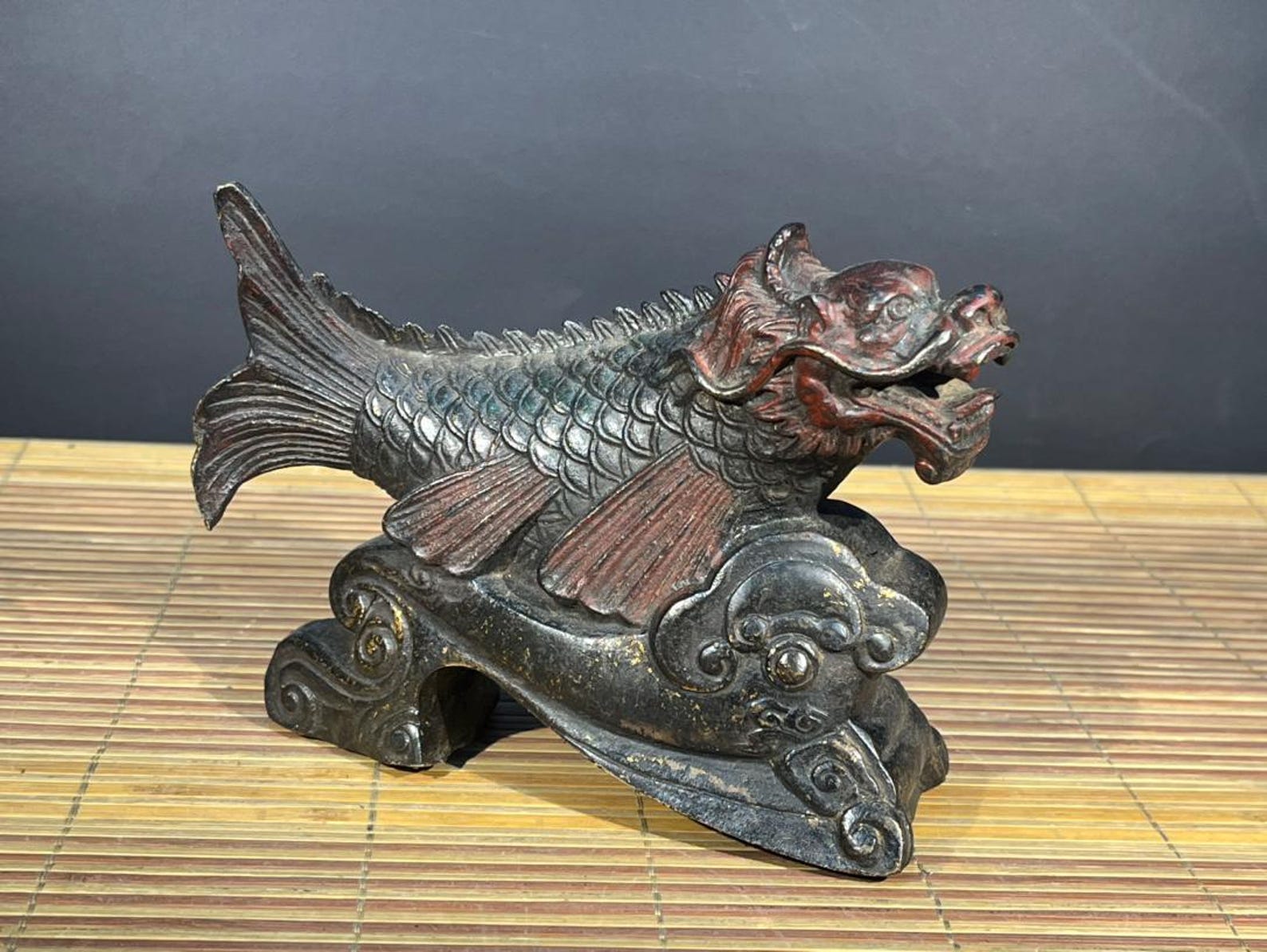 Chinese Copper Ruyi Dragon Fish Statue Ornament, Hand Carved, Unique ...