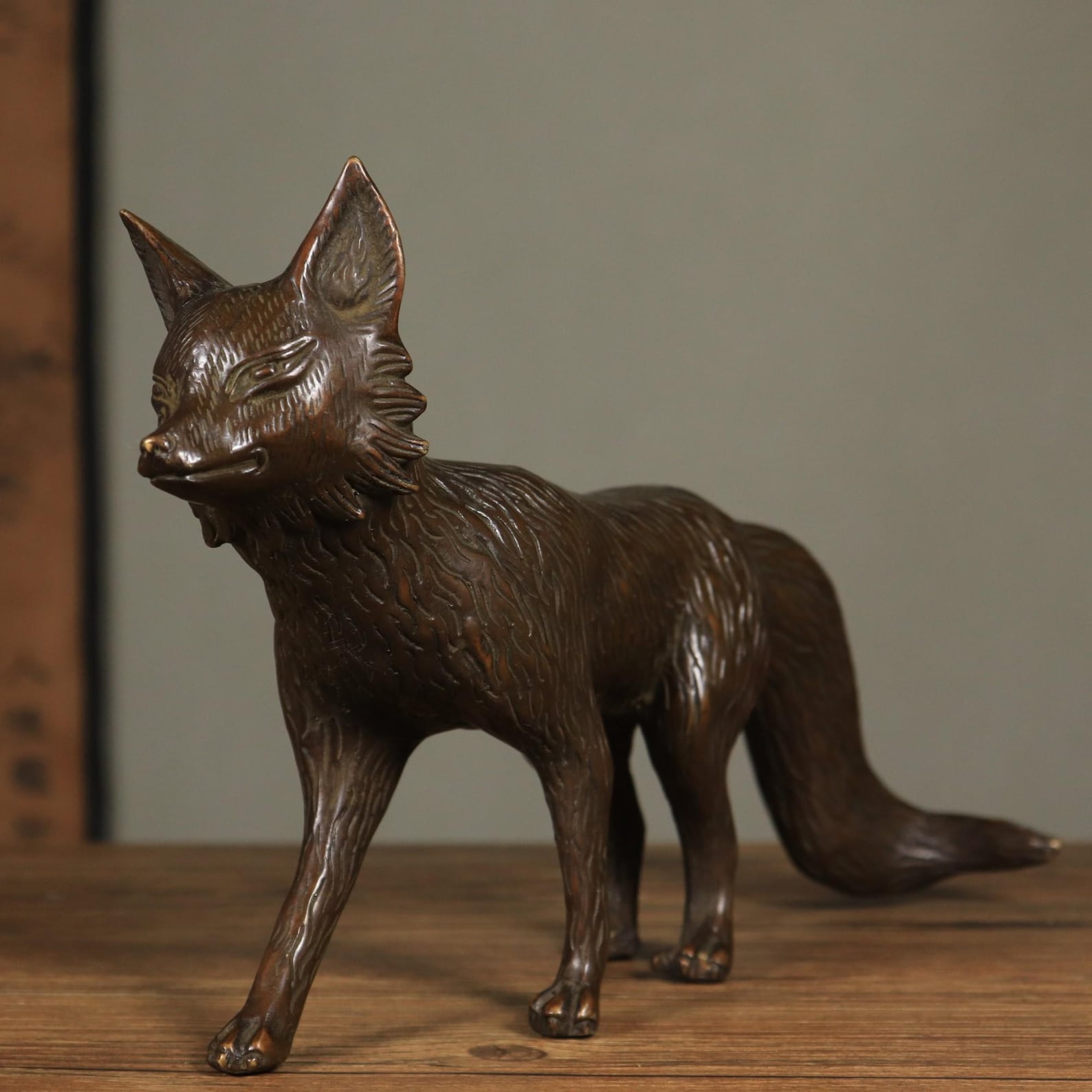 Chinese Antique Handmade Carved Exquisite Rare Pure Copper Fox Statue ...