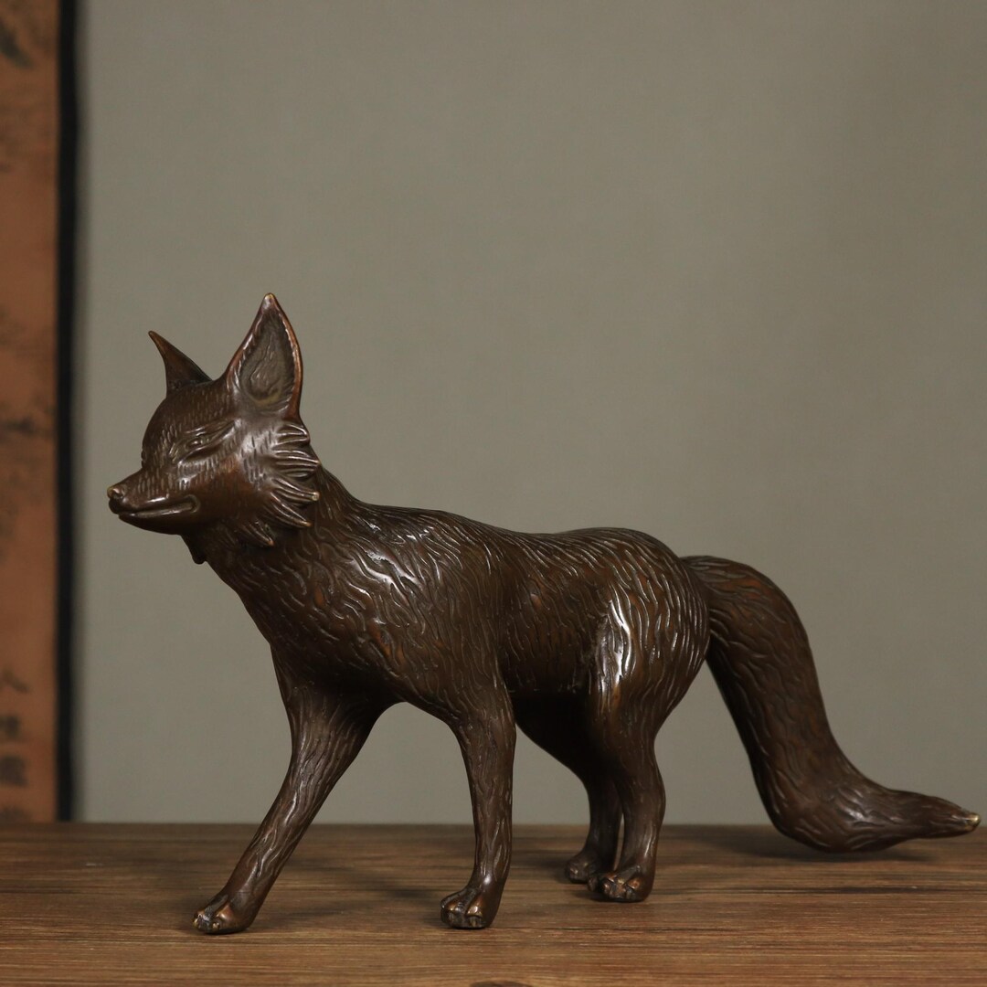 Chinese Antique Handmade Carved Exquisite Rare Pure Copper Fox Statue ...