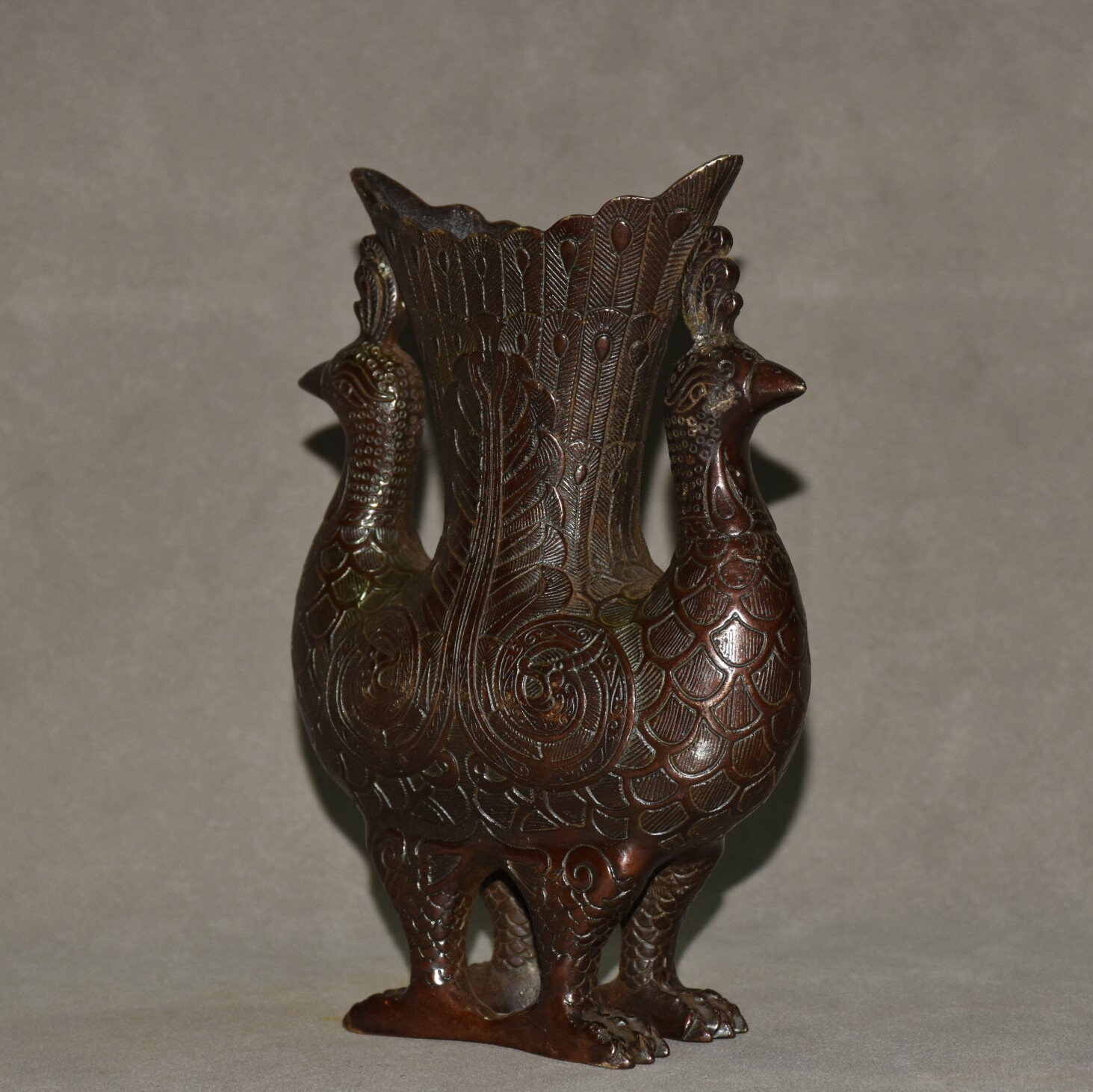 Collect Handcrafted Pure Copper Red Copper Double Peacock Statue Vase ...