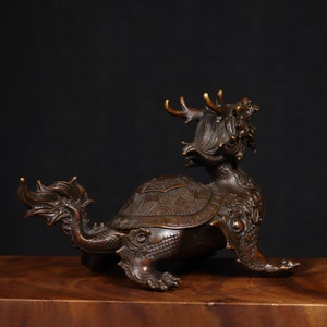 Chinese Antique Pure Copper Bagua Dragon Turtle Statues Are Hand Carved ...