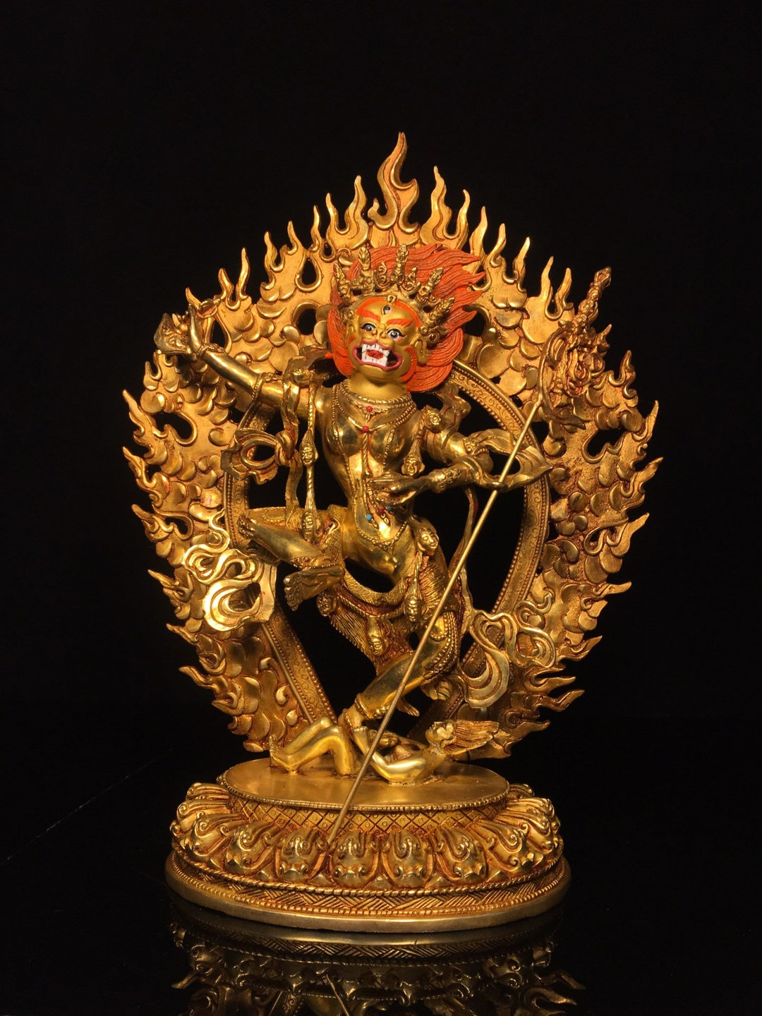 Chinese Pure Hand-carved Large Pure Copper Gilt Painted Jingang Buddha ...