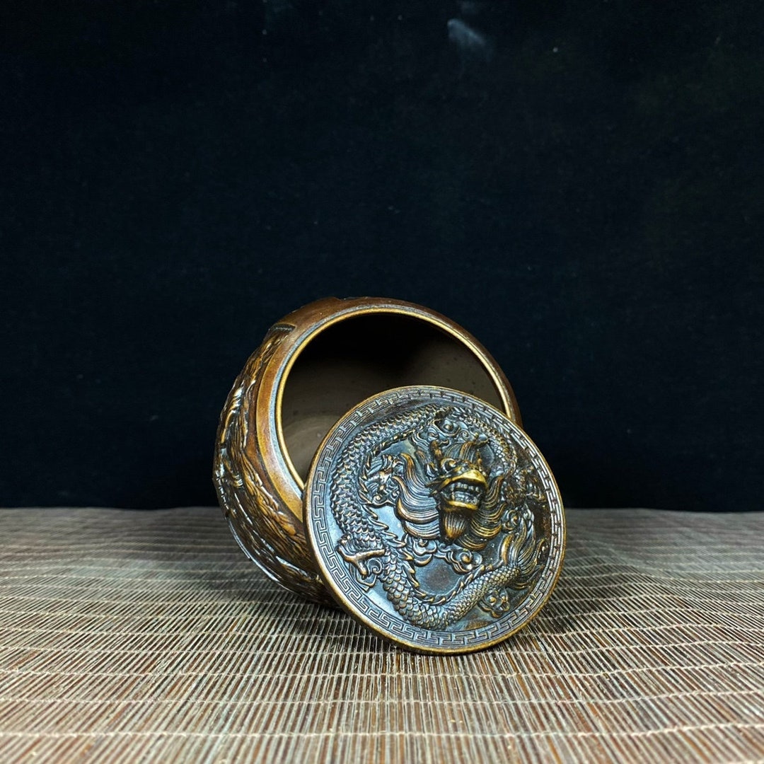 Chinese Antique Hand-carved Pure Copper Exquisite Pattern Tea Box ...