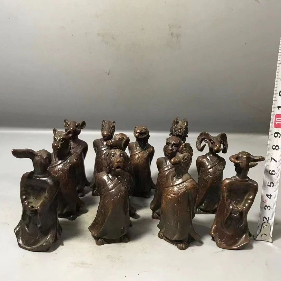 Chinese Antique Hand Carved Pure Copper Bronze Unique Twelve Zodiac ...