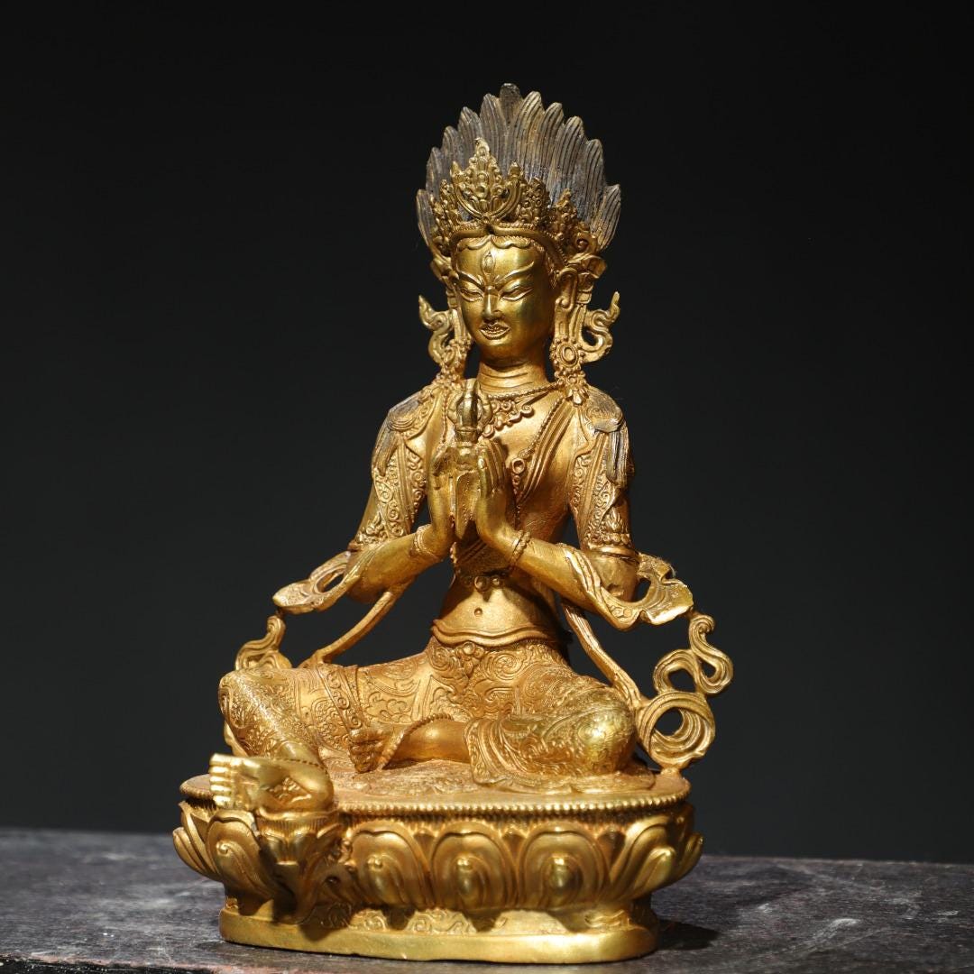 Chinese Antique Pure Handmade Exquisite Rare Pure Copper Gilt Jingang ...