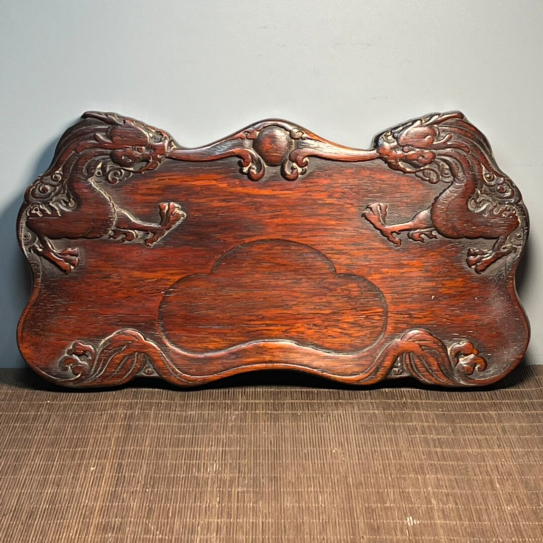 Chinese Hand Carved Natural Rosewood Double Dragon Pattern Statue ...