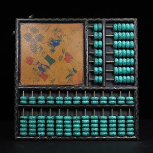 Chinese Statue Wood Carving Lacquerware Inlaid Turquoise Beads Abacus ...