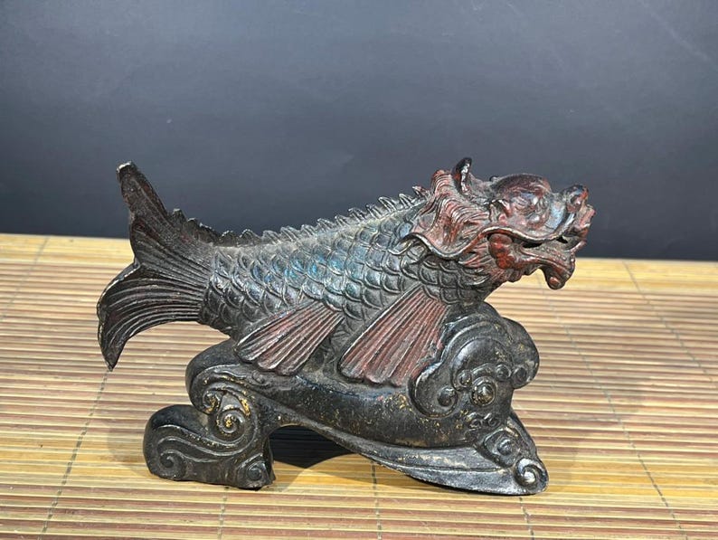 Chinese Copper Ruyi Dragon Fish Statue Ornament, Hand Carved, Unique ...