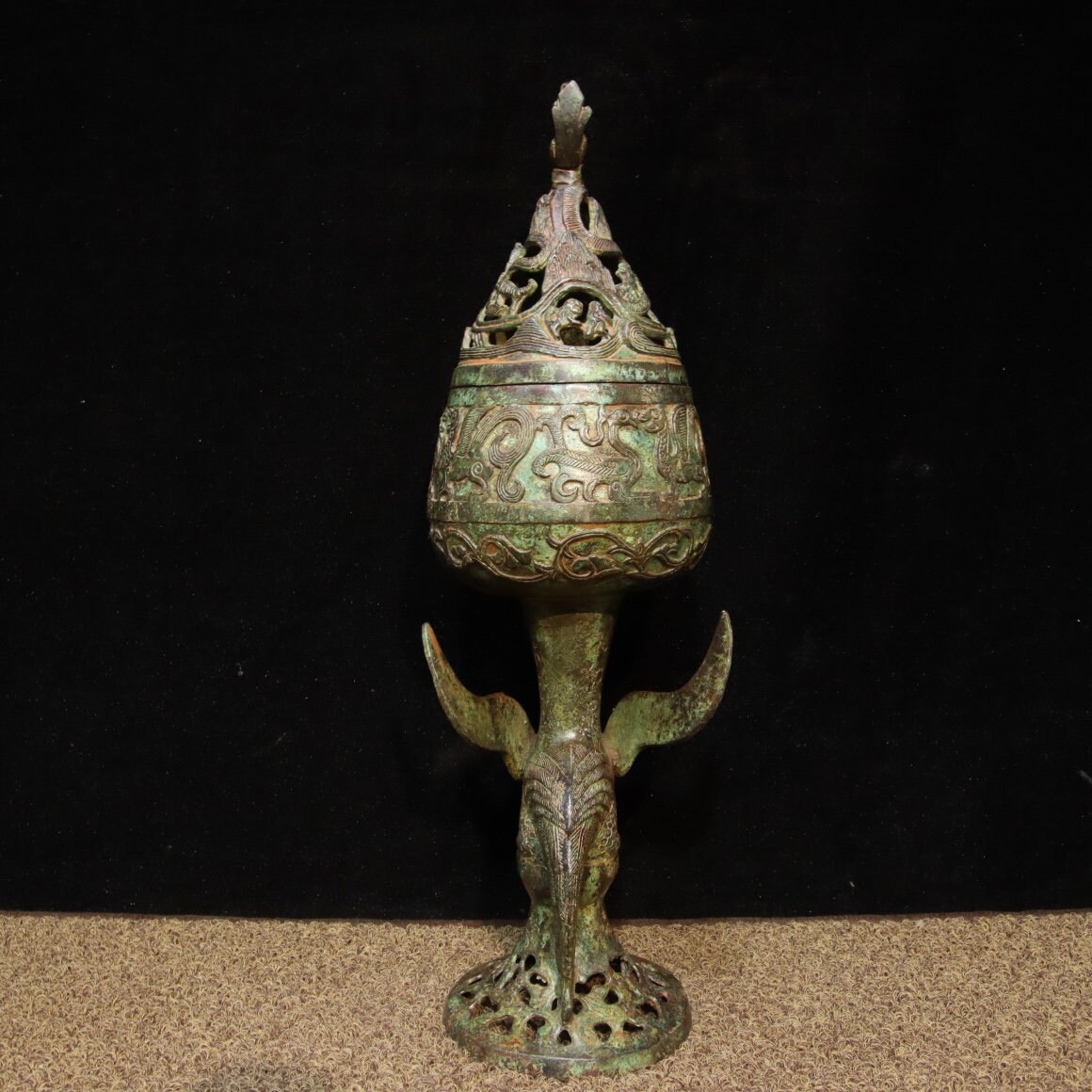 Chinese Antique Bronze Hand Carved Phoenix Bird Statue Boshan Incense ...