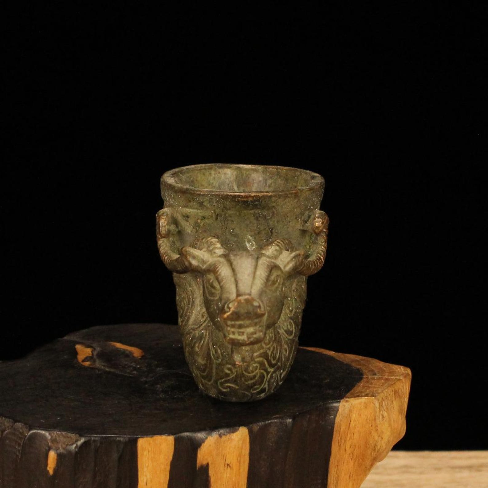 Chinese Antique Collection Hand Carved Pure Copper Sheep Head Jue Cup ...