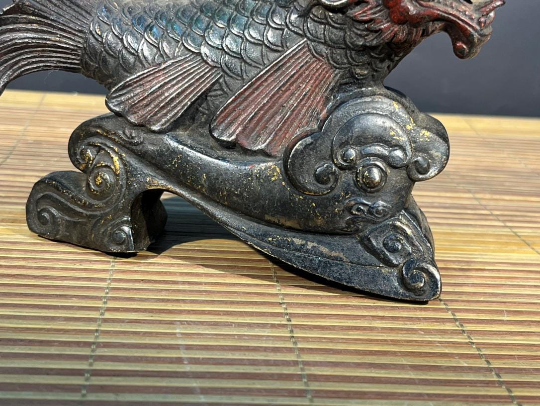 Chinese Copper Ruyi Dragon Fish Statue Ornament, Hand Carved, Unique ...