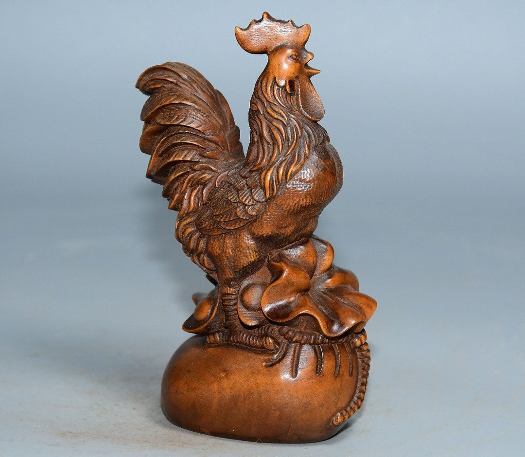 China Exquisite Natural Boxwood Carving Daji Dali Chicken Statue,zodiac ...