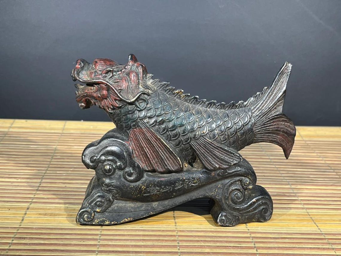 Chinese Copper Ruyi Dragon Fish Statue Ornament, Hand Carved, Unique ...