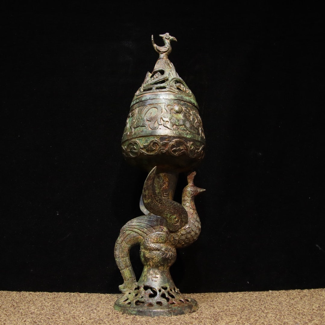 Chinese Antique Bronze Hand Carved Phoenix Bird Statue Boshan Incense ...