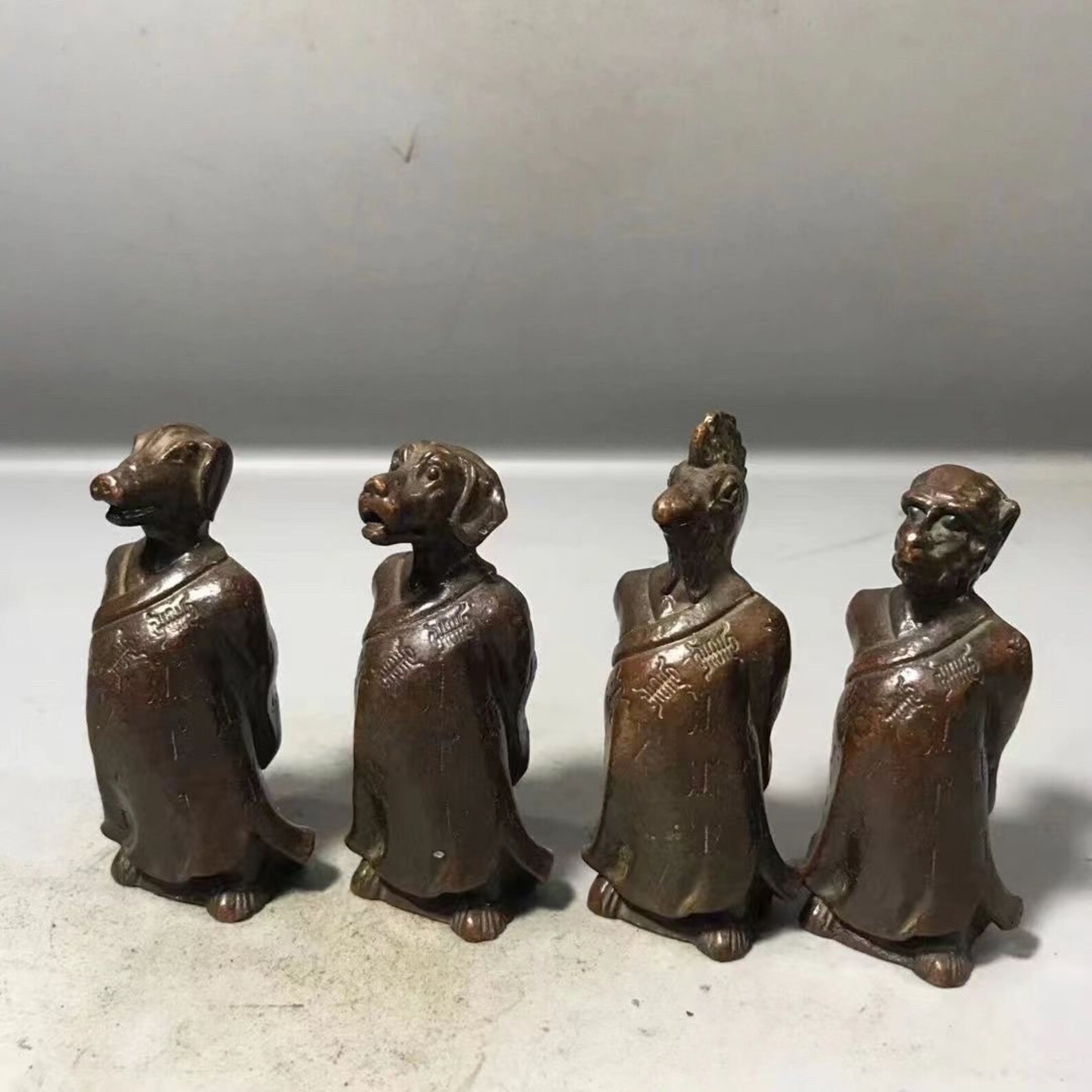 Chinese Antique Hand Carved Pure Copper Bronze Unique Twelve Zodiac ...