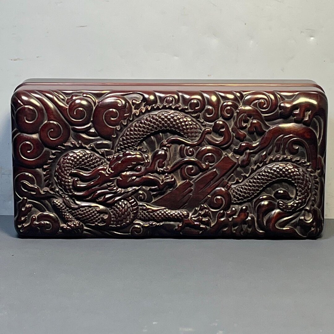Collect Hand Carved Natural Solid Wood Dragon Pattern Inkstone Box ...