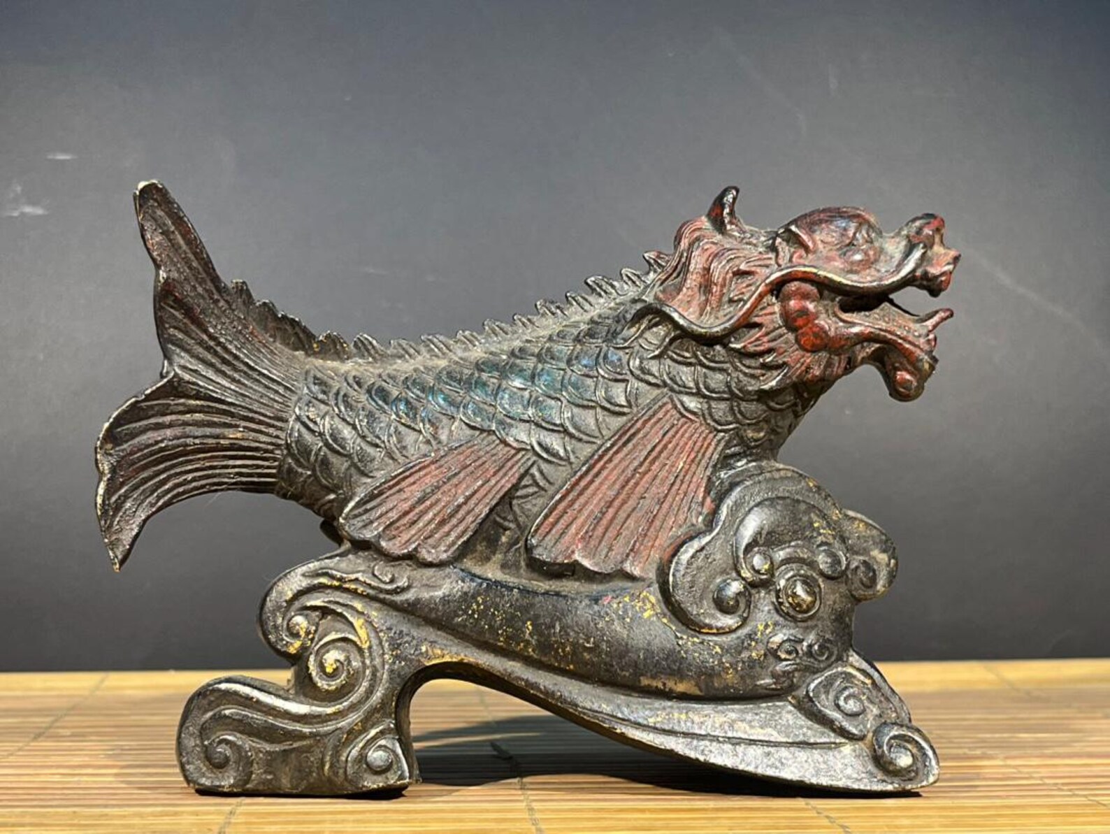 Chinese Copper Ruyi Dragon Fish Statue Ornament, Hand Carved, Unique ...