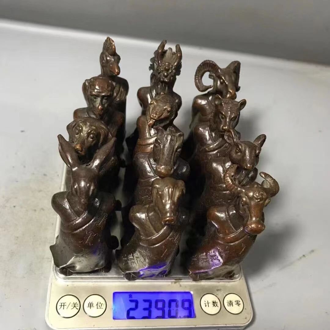 Chinese Antique Hand Carved Pure Copper Bronze Unique Twelve Zodiac ...