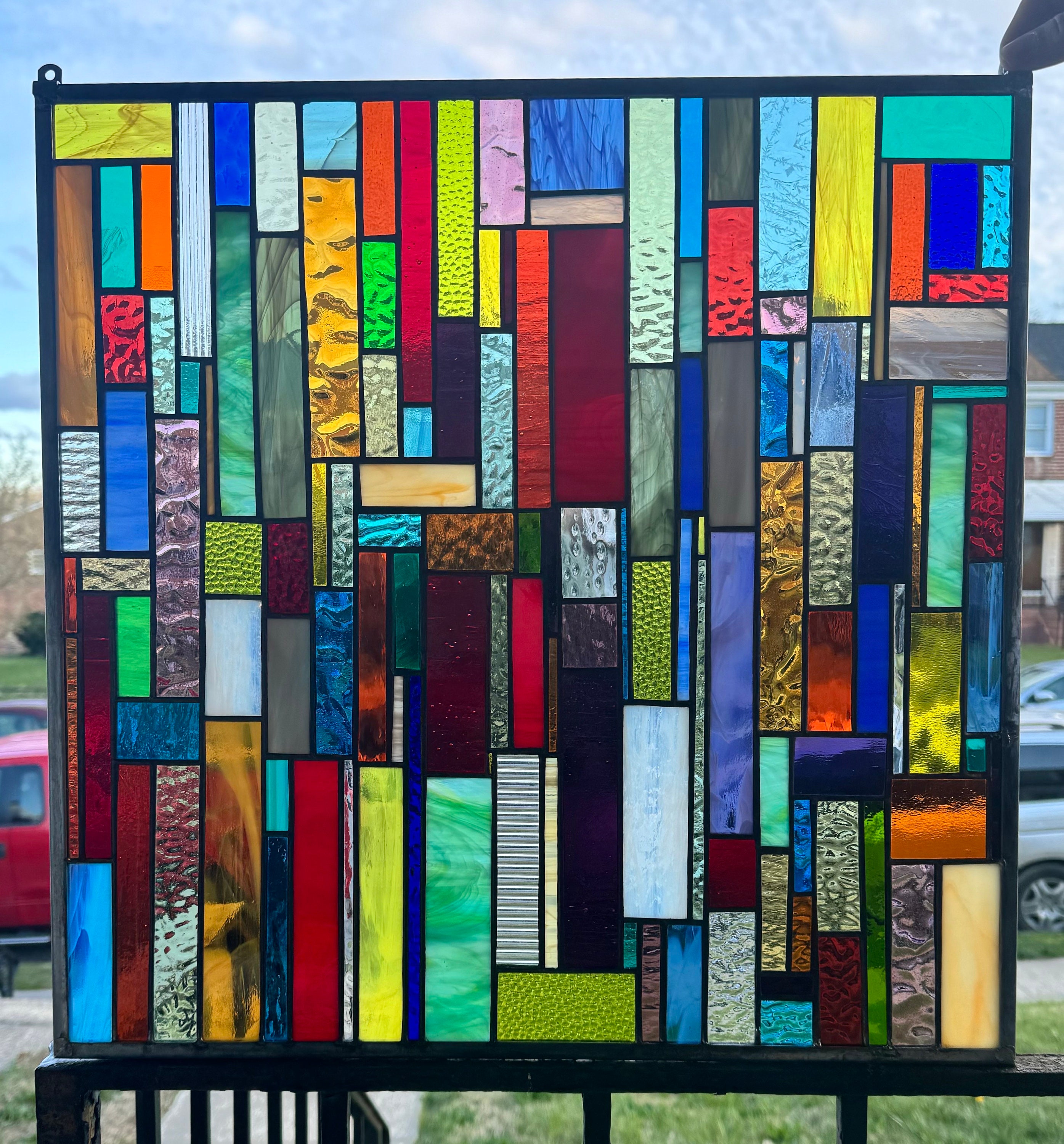 Stripes, Stripes! Stained Glass Hanging Panel With Brilliant Colors - Etsy