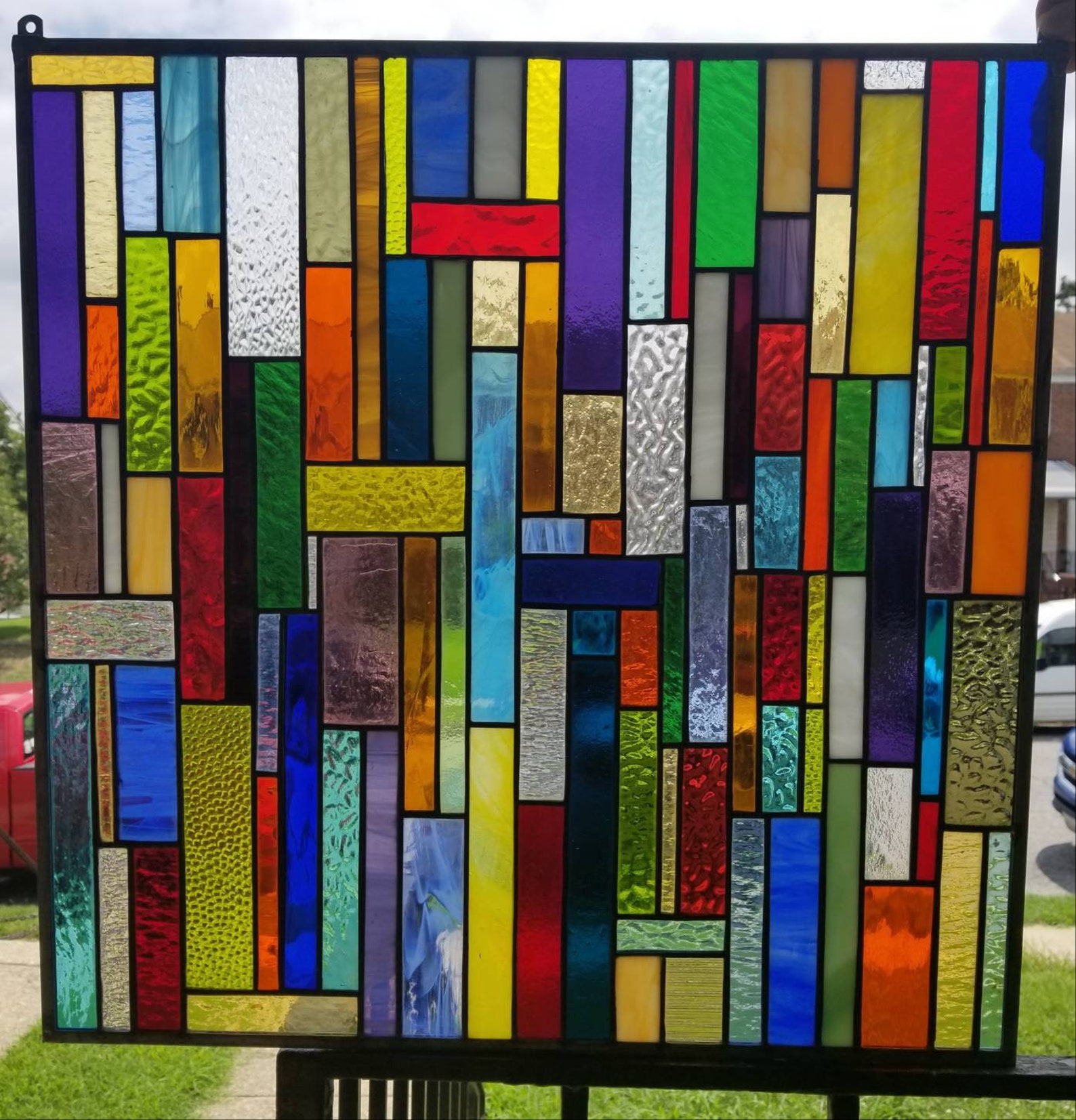 Stripes Stripes Stained Glass Hanging Panel With Brilliant - Etsy