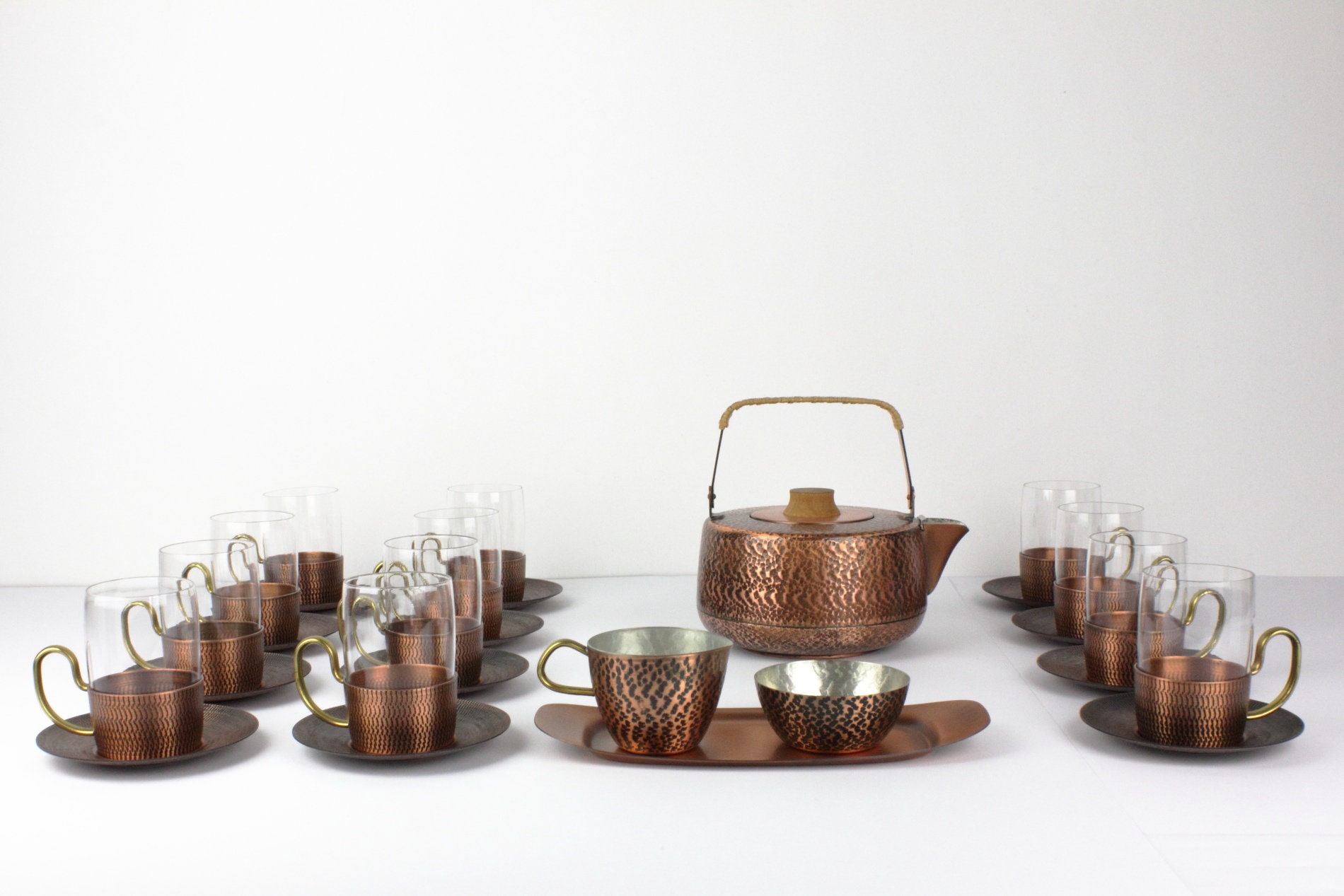 Vintage Copper Tea Set 12 Persons 12 Tea Cups Tea Pot - Etsy