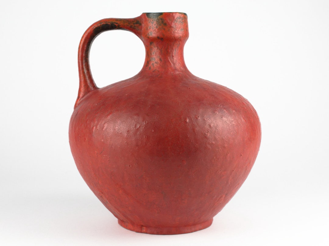 Ruscha Vulkano, Red Ceramic Vase, West German Pottery, Mid Century ...