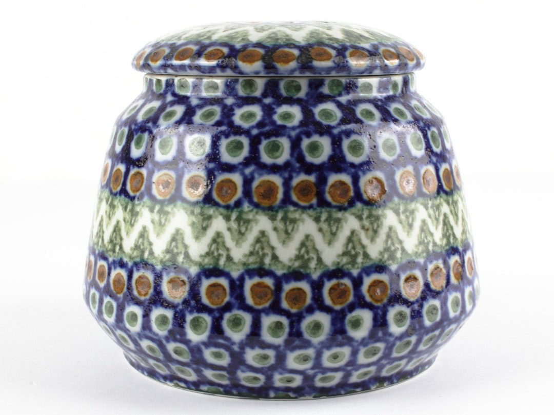 Bunzlau Ceramic Box With Lid, Cookie Jar,decor Peackock Eye, East ...