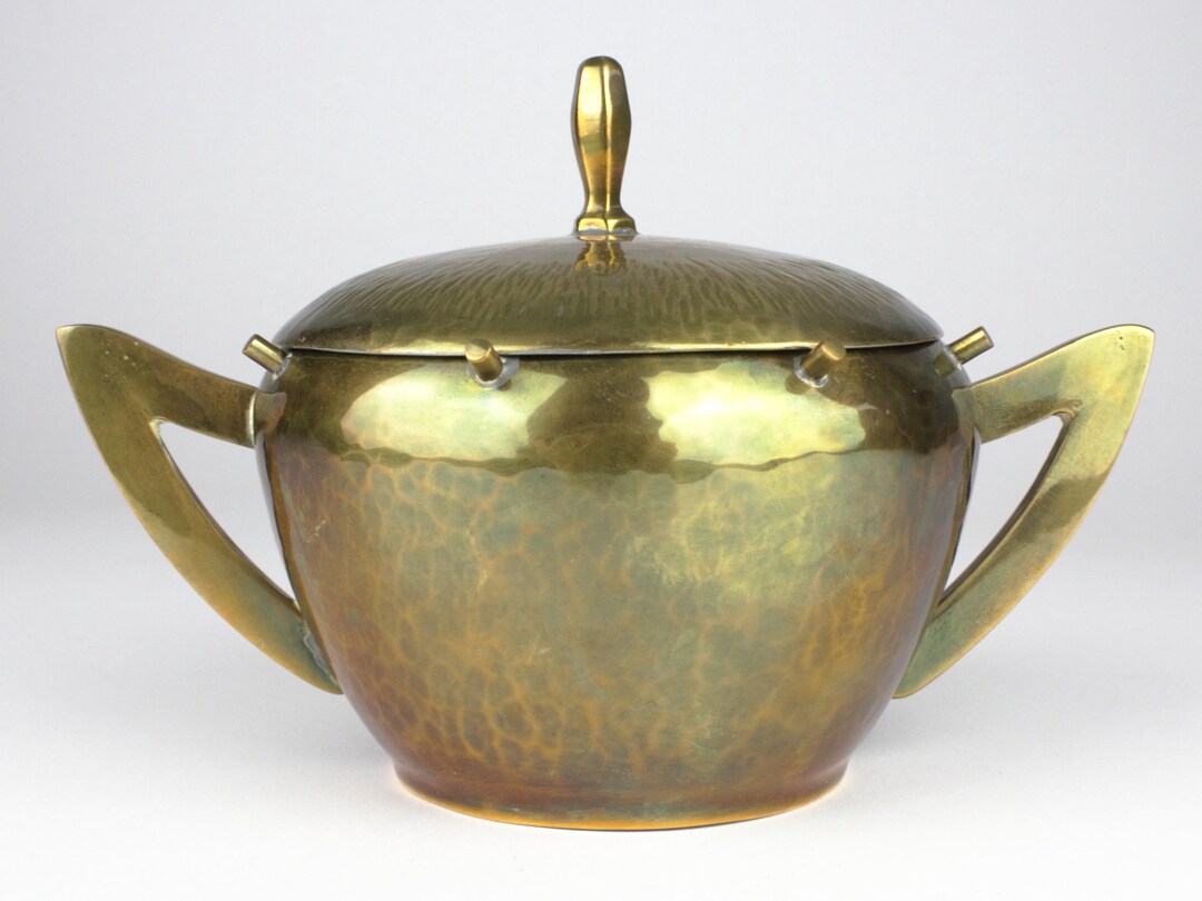 Art Deco Hammered Brass Box, Brass Can With Lid, Germany, 1920s Vintage ...