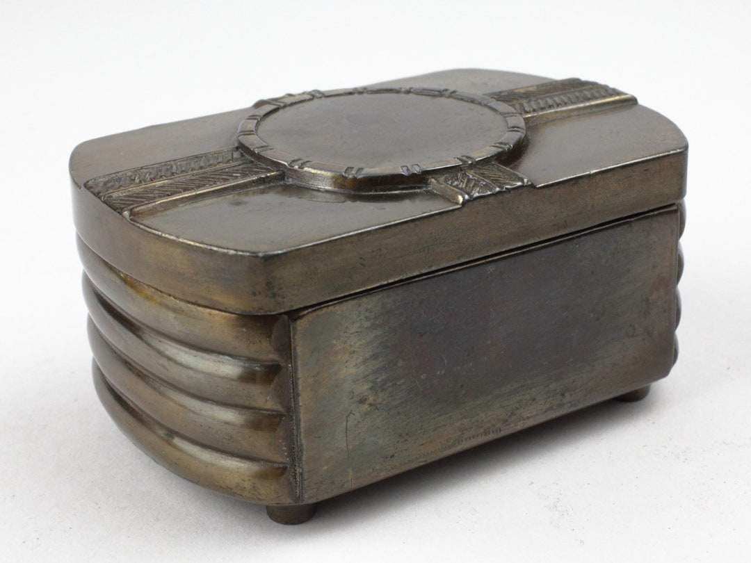 Antique Brass Box, Jewelry Storage, Patinated Brass Can With Lid ...