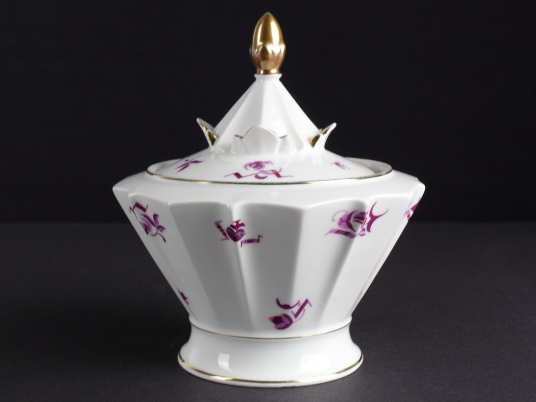 Art Deco Porcelain Can With Lid, Hand Painted Decor, Germany 20s-30s ...