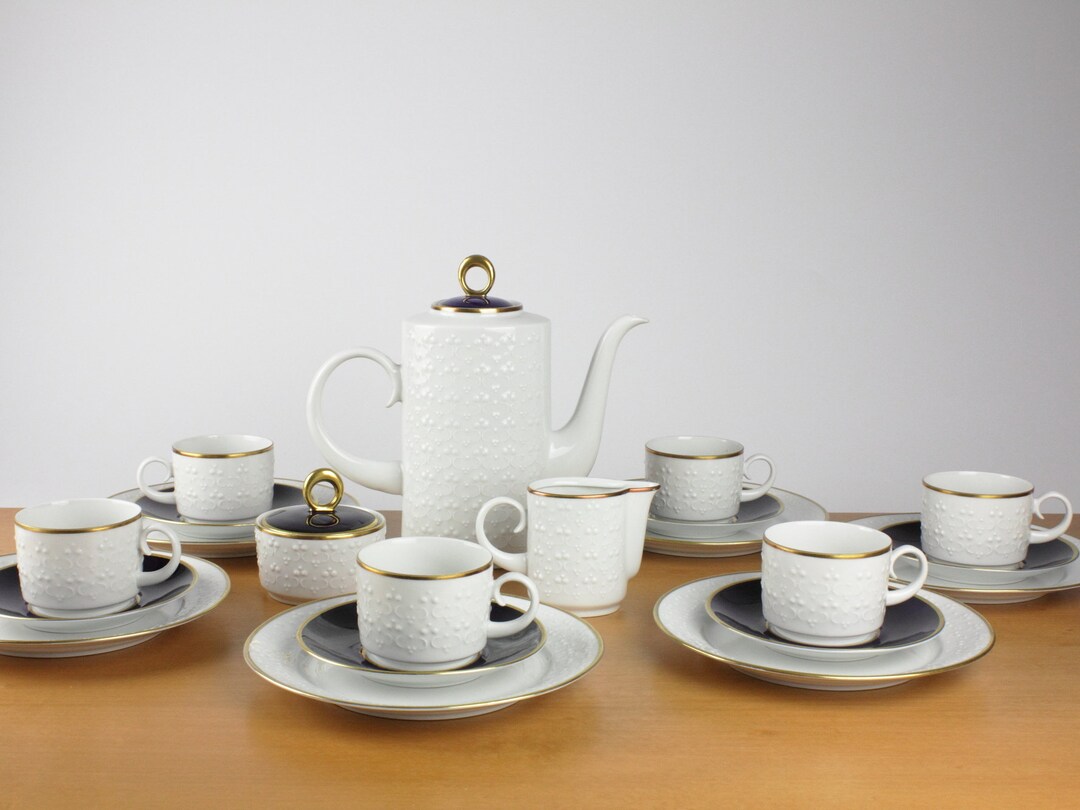 Freiberger Coffee Place Settings for 6 Persons, Coffee Pot, Suggar Pot and Creamer, East Germany ...