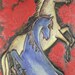 Ruscha Keramik Wandteller, rot blaue Pferde, Fat Lava Wandbehang, West ...