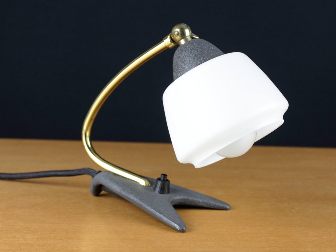 50s Table Lamp, Mid Century Vintage Bed Side Lamp, Mcm Black Gold Lamp ...