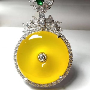 Free Shipping AAA Yellow Jadeite Jade Oval Round Inlaid 925 - Etsy