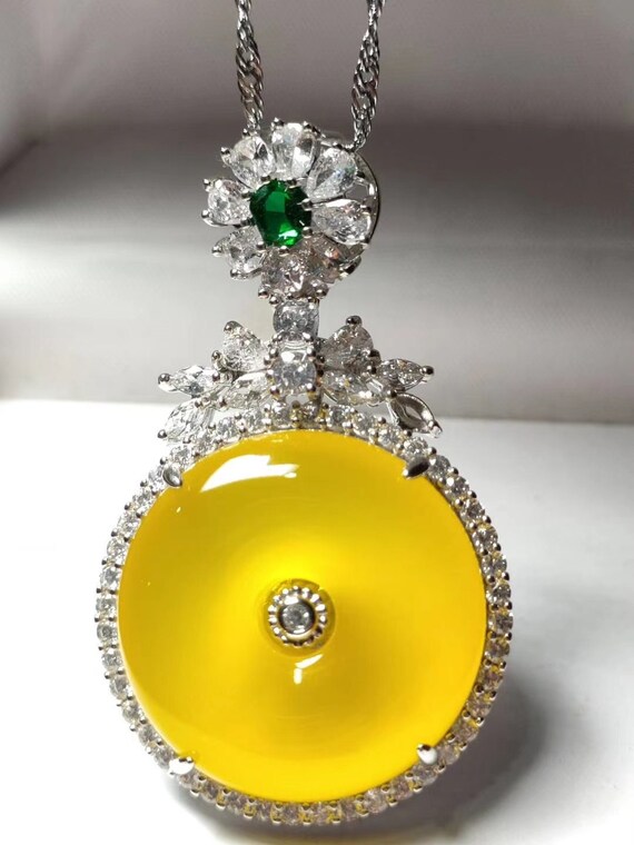 Free Shipping AAA Yellow Jadeite Jade Oval Round Inlaid 925 - Etsy