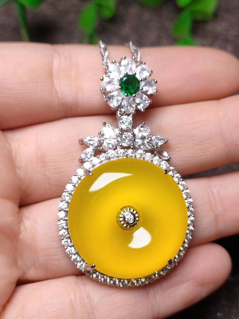 Free Shipping AAA Yellow Jadeite Jade Oval Round Inlaid 925 - Etsy