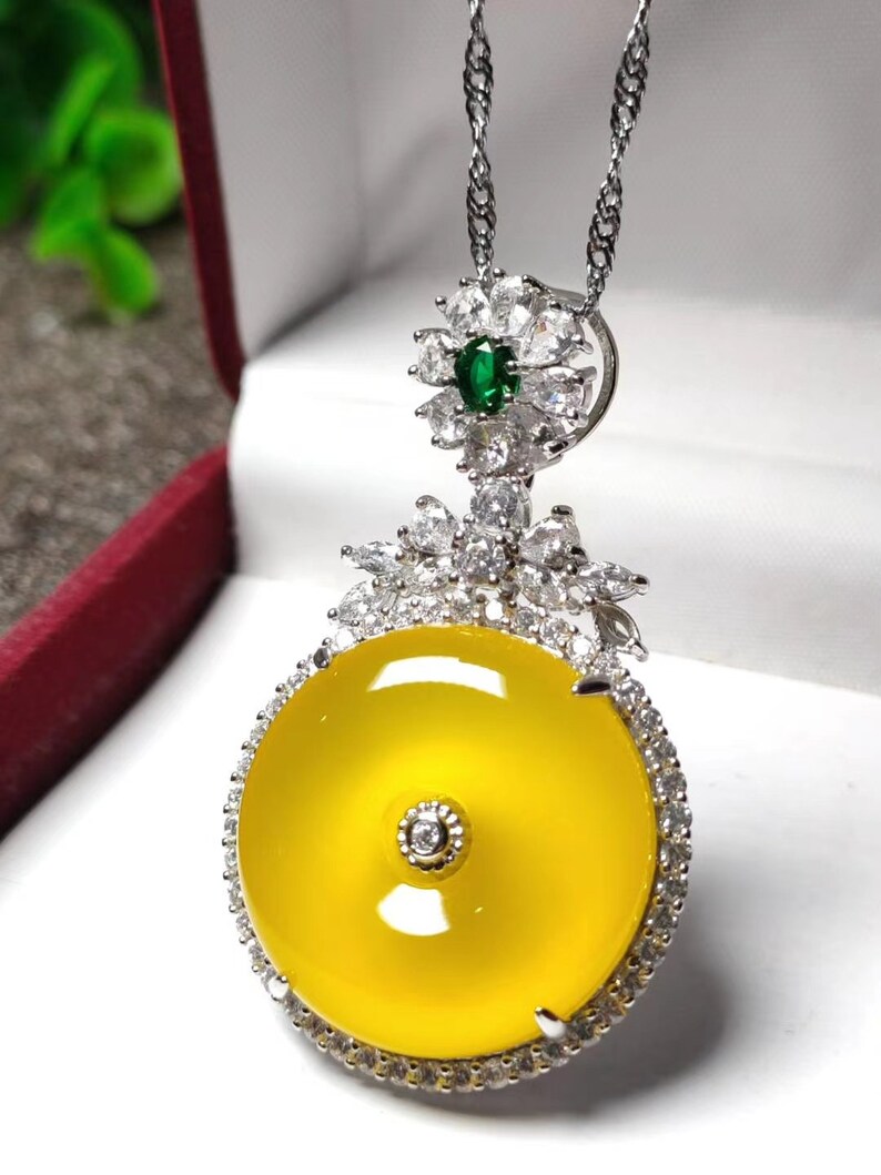 Free Shipping AAA Yellow Jadeite Jade Oval Round Inlaid 925 - Etsy