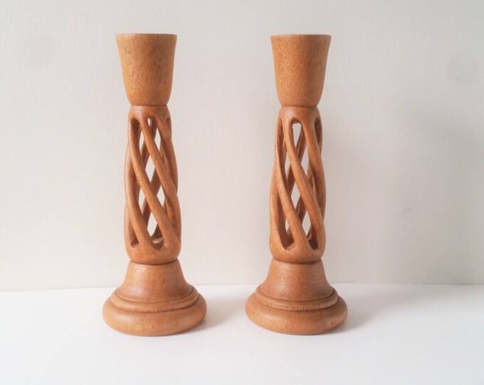 Wooden Candlesticks / Mid Century Modern Candlesticks / Wood ...