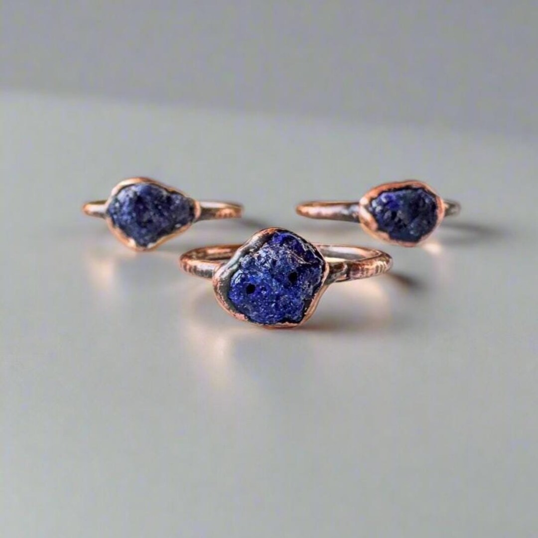 Electroformed Copper Raw Azurite Ring | Boho Handmade Artisan Gemstone ...
