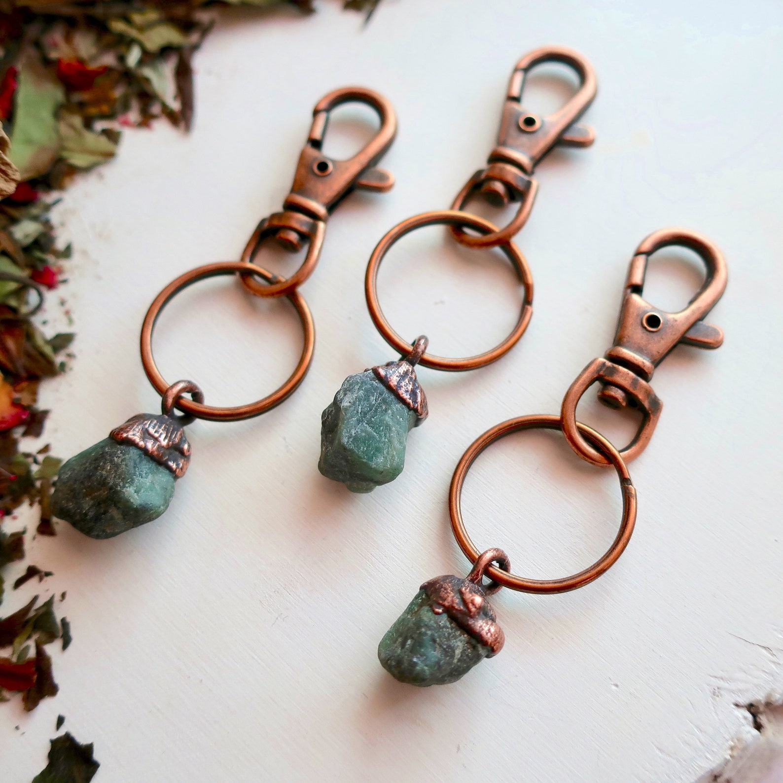 Raw Emerald Copper Keychain Emerald Keychain Raw Crystal | Etsy