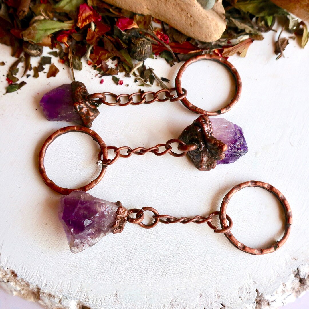 Raw Amethyst Crystal Copper Keychain: February Birthstone Accessory - Etsy