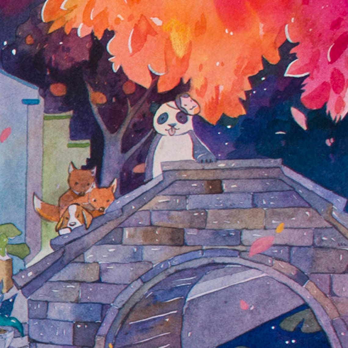 Cat Town Festival Watercolor Painting, Watercolor Illustration Print - Etsy