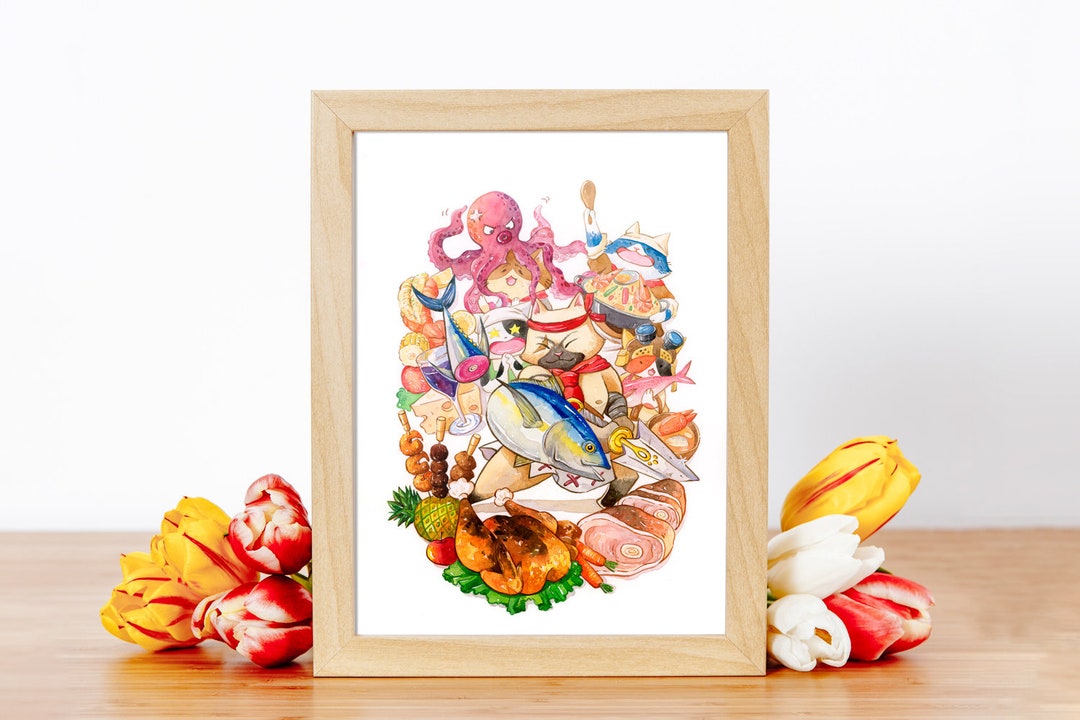 Monster Hunter Cat Chef, Video Game Watercolor Poster Art Print - Etsy