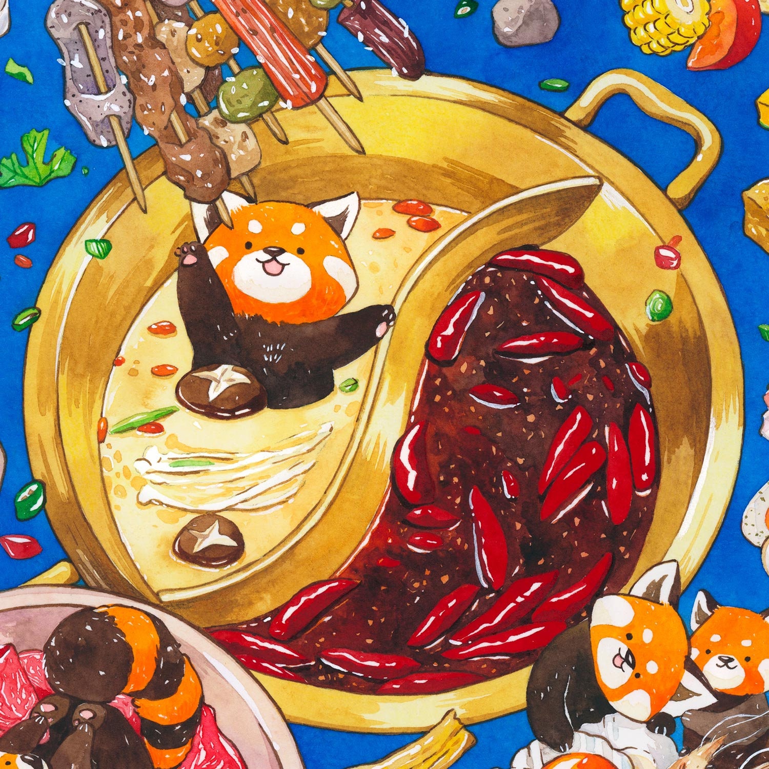 Watercolor Chinese Hot Pot Red Panda Art Print | Etsy