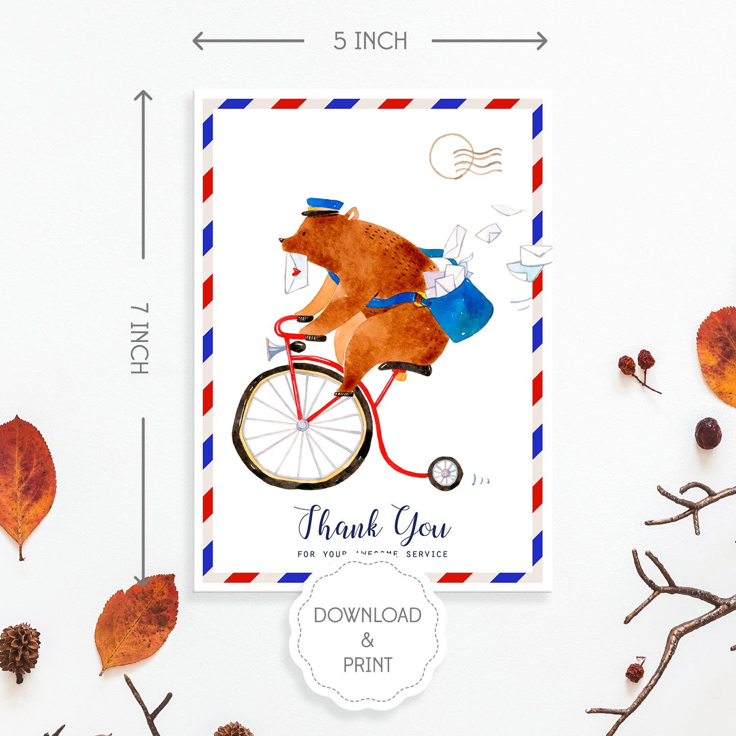 Printable Thank You Card, Watercolor Mail Carrier Appreciation Card ...