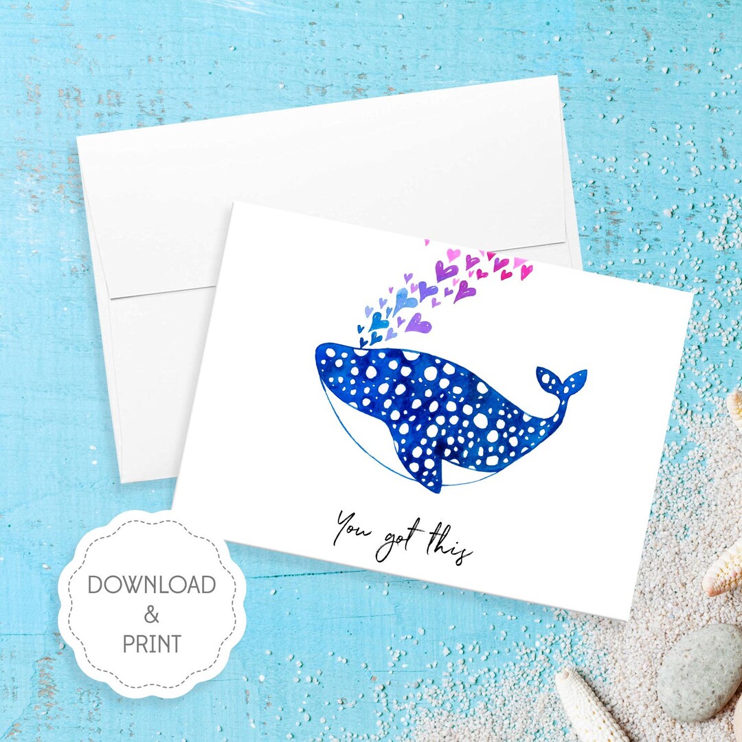 Printable Encouragement Card, Watercolor Whale Words of Encouragement ...