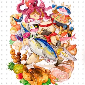 Monster Hunter Cat Chef, Video Game Watercolor Poster Art Print, 11"x17 ...