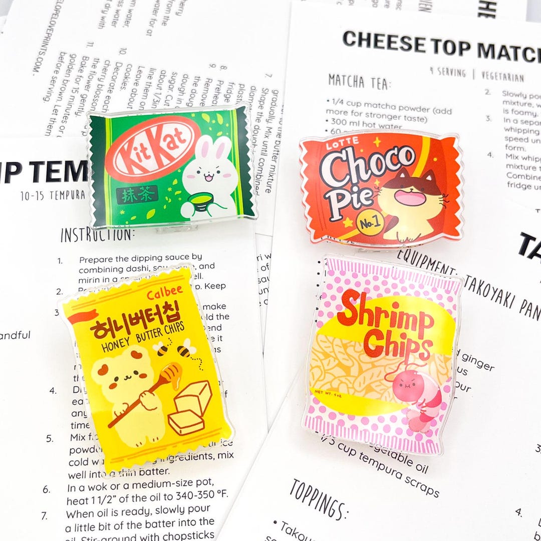 Set of 4 Asian Snack Acrylic Magnet Clip | Snack Clip | Binder Clip ...