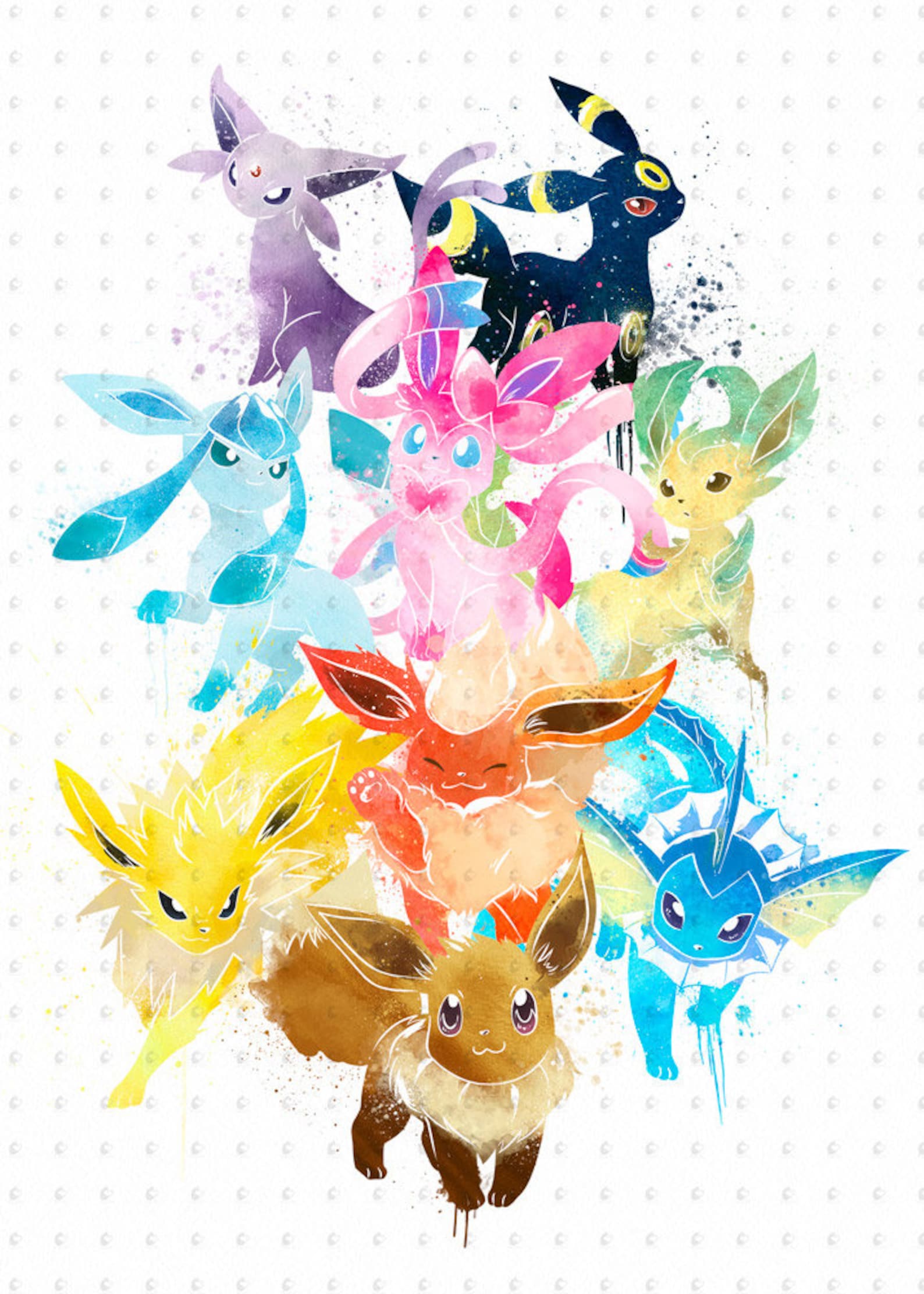 Evolution Watercolor Print, Anime Watercolor Fanart Poster, Gaming Art ...