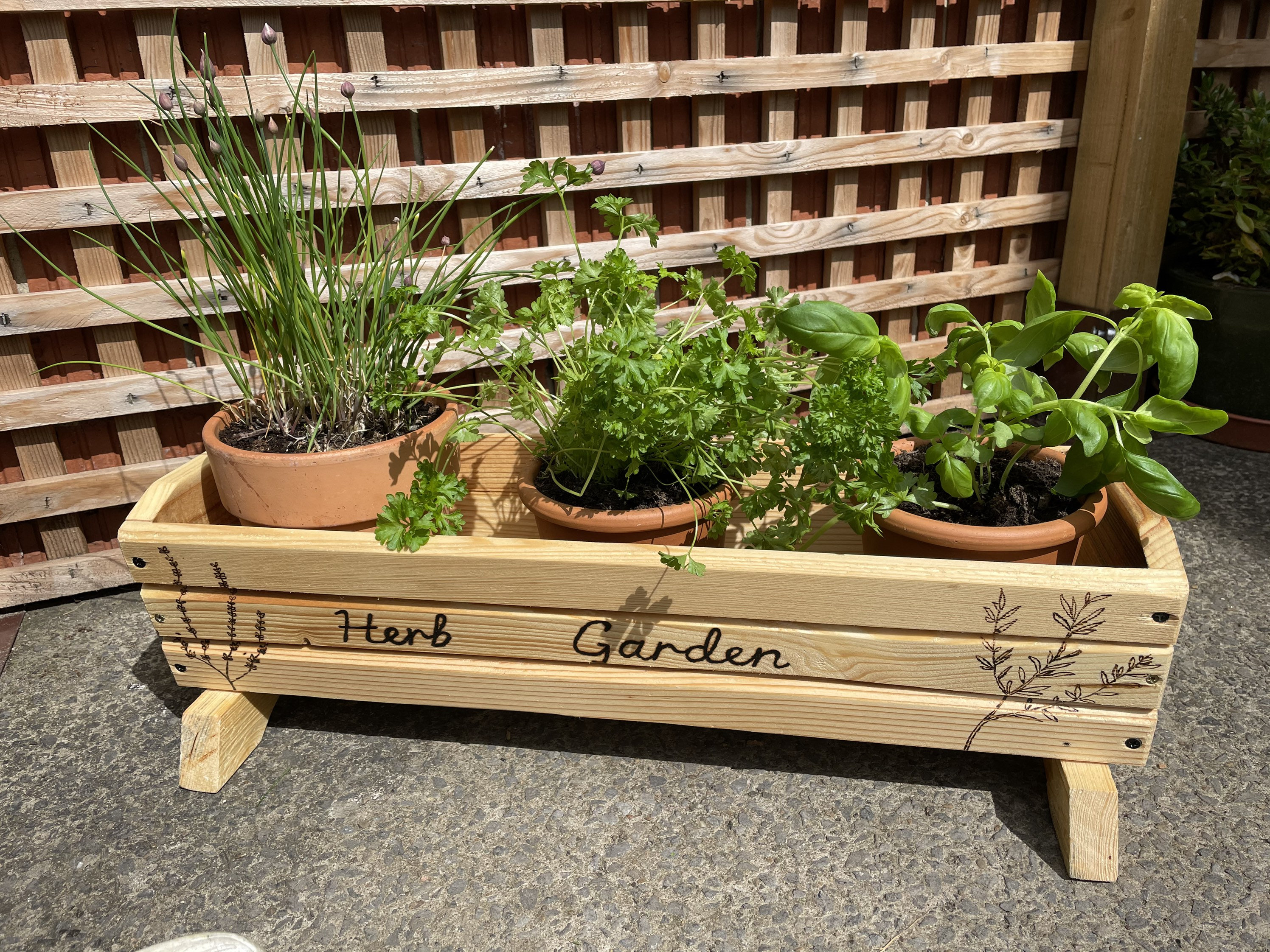 Herb Garden Wooden Planter Engraved Woodburning Design - Etsy